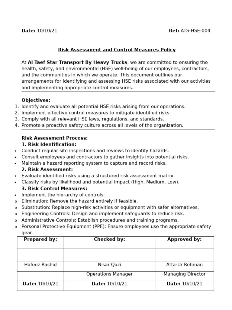 Risk Assessment and Control Measures Policy | PDF | Risk | Risk Assessment