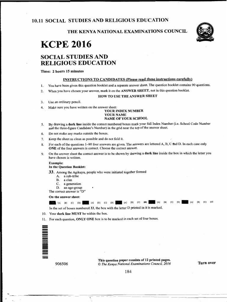 2016 Kcpe Social and Religious Studies | PDF