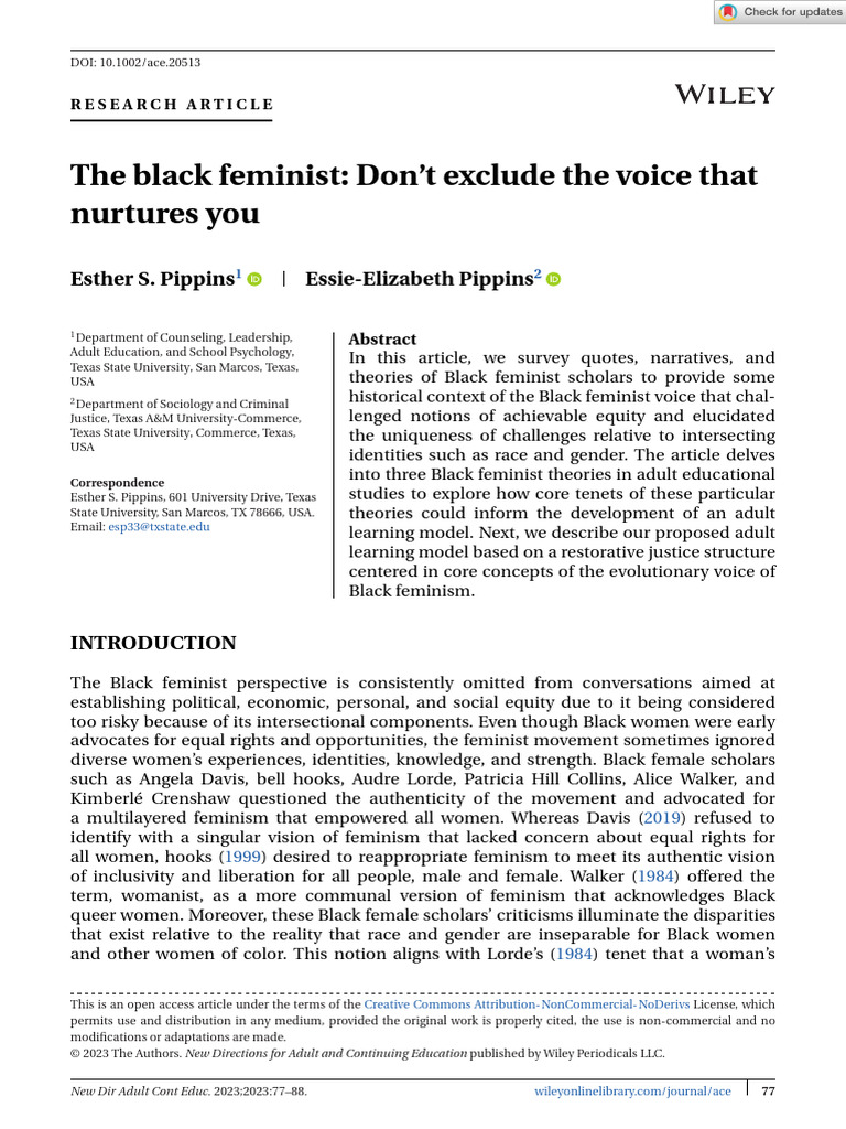 Black Feminist Theories in Adult Education | PDF | Intersectionality ...