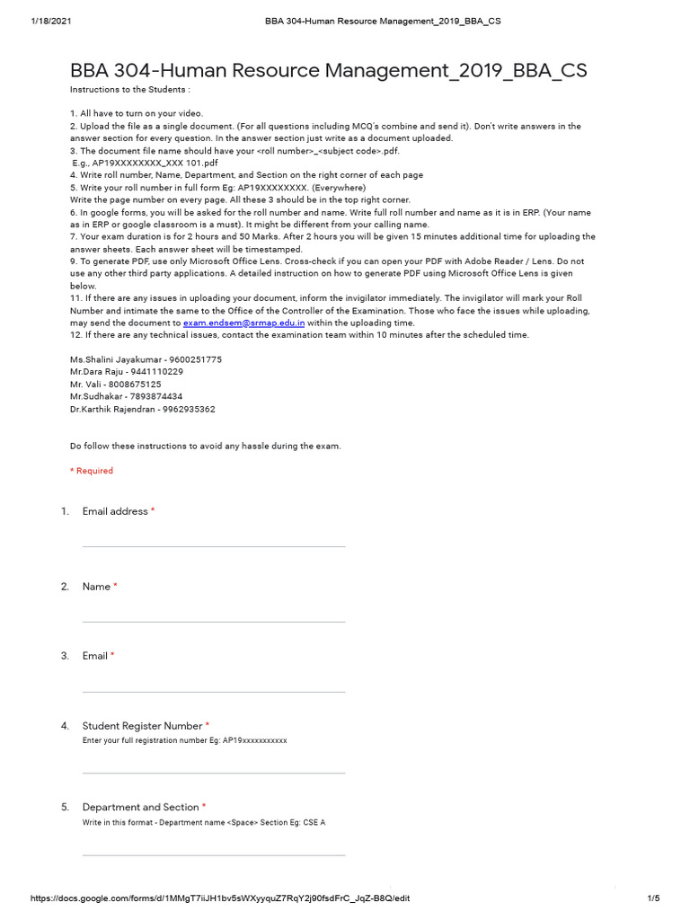 BBA 304-Human Resource Management - 2019 - BBA - CS - Google Forms | PDF | Employment | Human ...