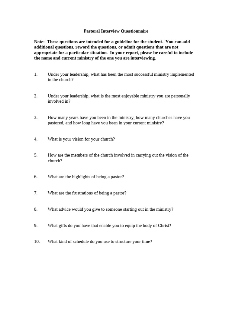 Pastoral Interview Guide PDF | PDF