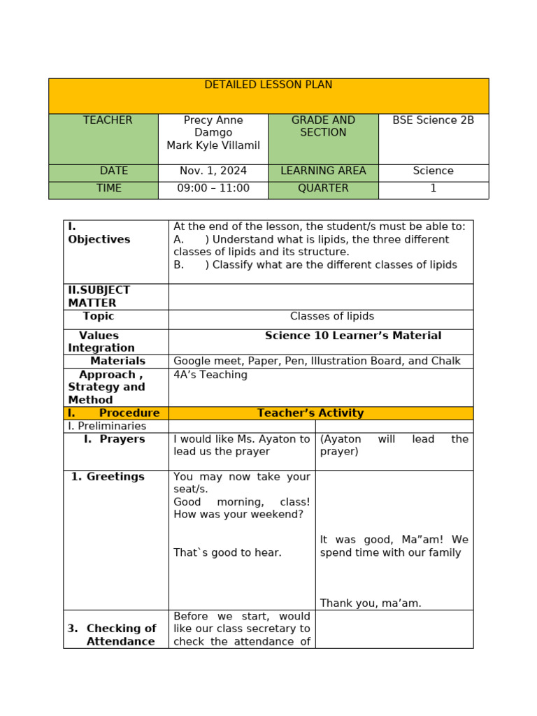 LESSON PLAN Group 17 1 | PDF | Lipid | Fatty Acid