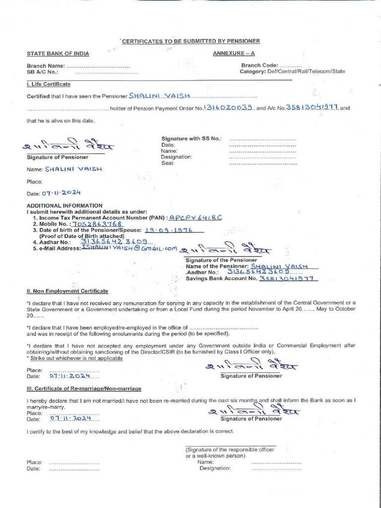 Life Certificate Form | PDF