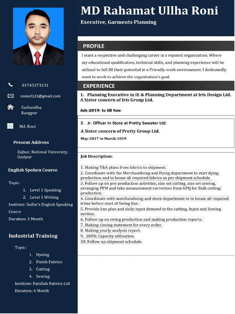 R-1Cv of Md. Rahamat Ullha Roni - Exel | PDF