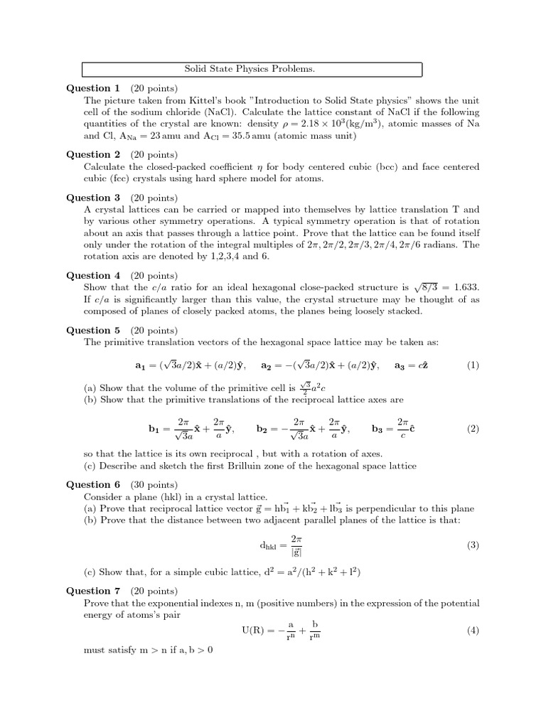Cuối kỳ - Solid state 1 | PDF | Crystal Structure | Electronic Band Structure