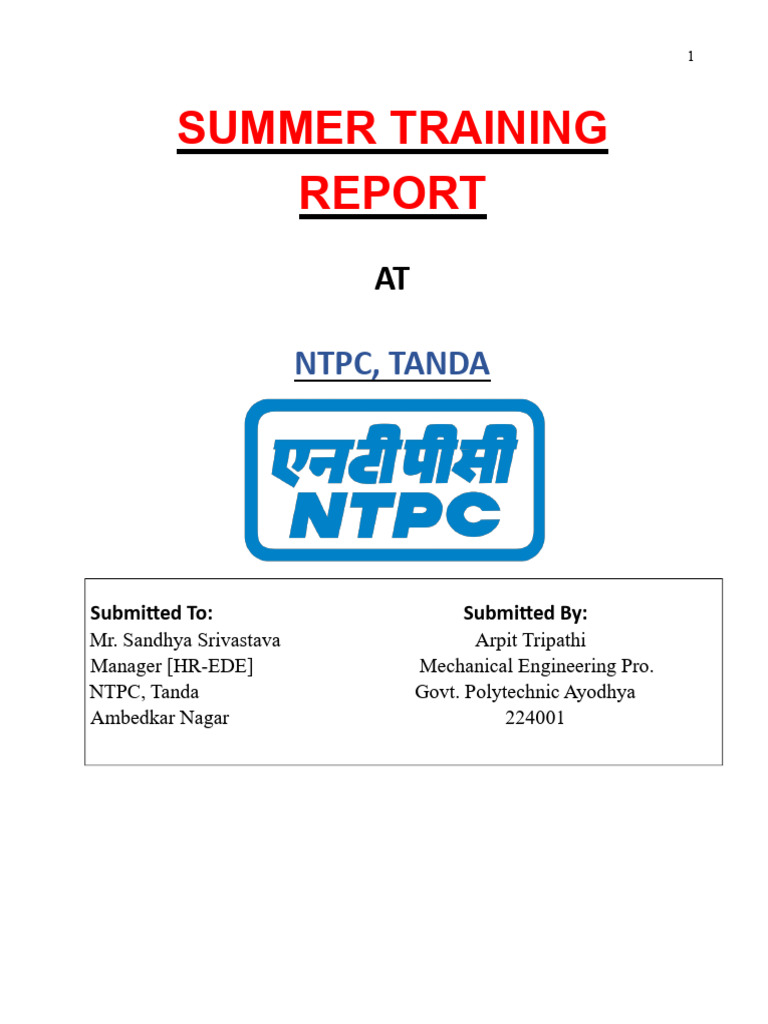 NTPC Tanda Summer Training Report | PDF | Boiler | Steam