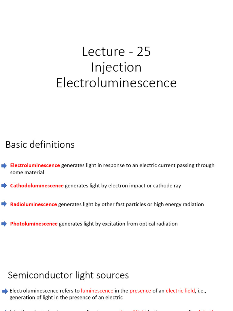 Lecture 25 - Injection Electroluminescence | PDF | P–N Junction ...