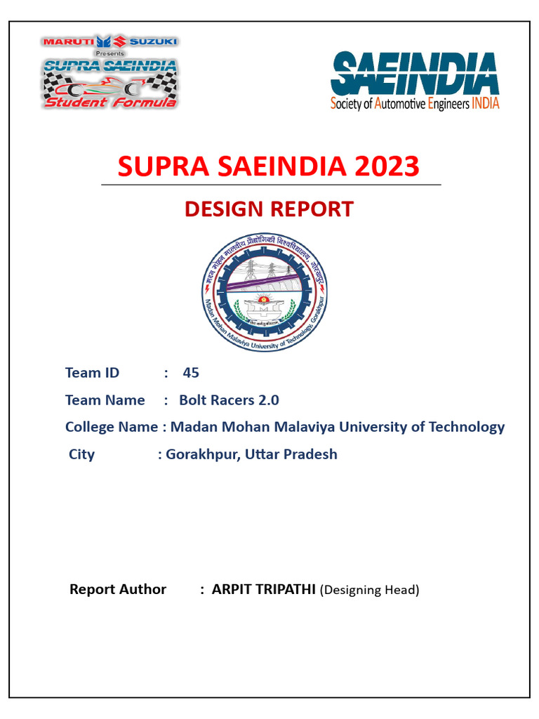 SUPRA SAEINDIA 2023 Design Report | PDF | Strength Of Materials | Steel