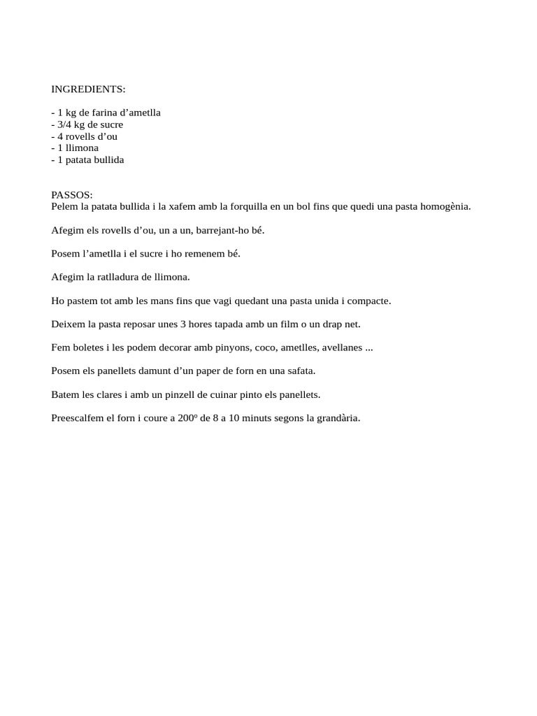 Recepta Panellets | PDF