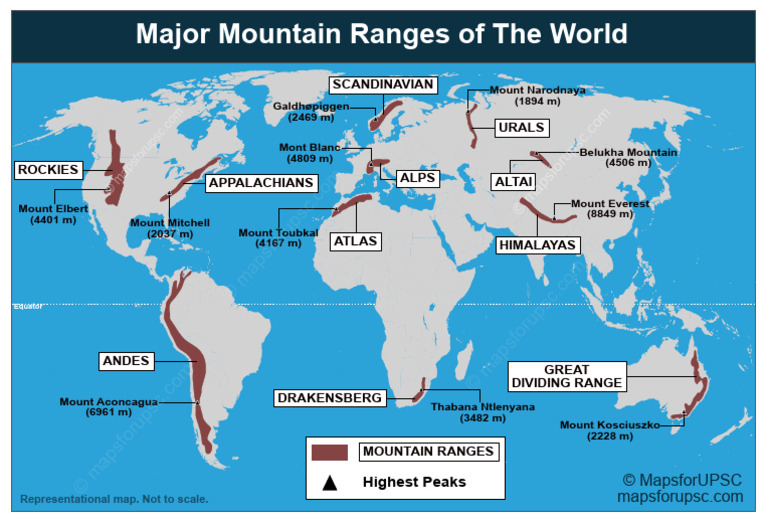 Major Mountain Ranges of The World Map | PDF | Topography | Geomorphology