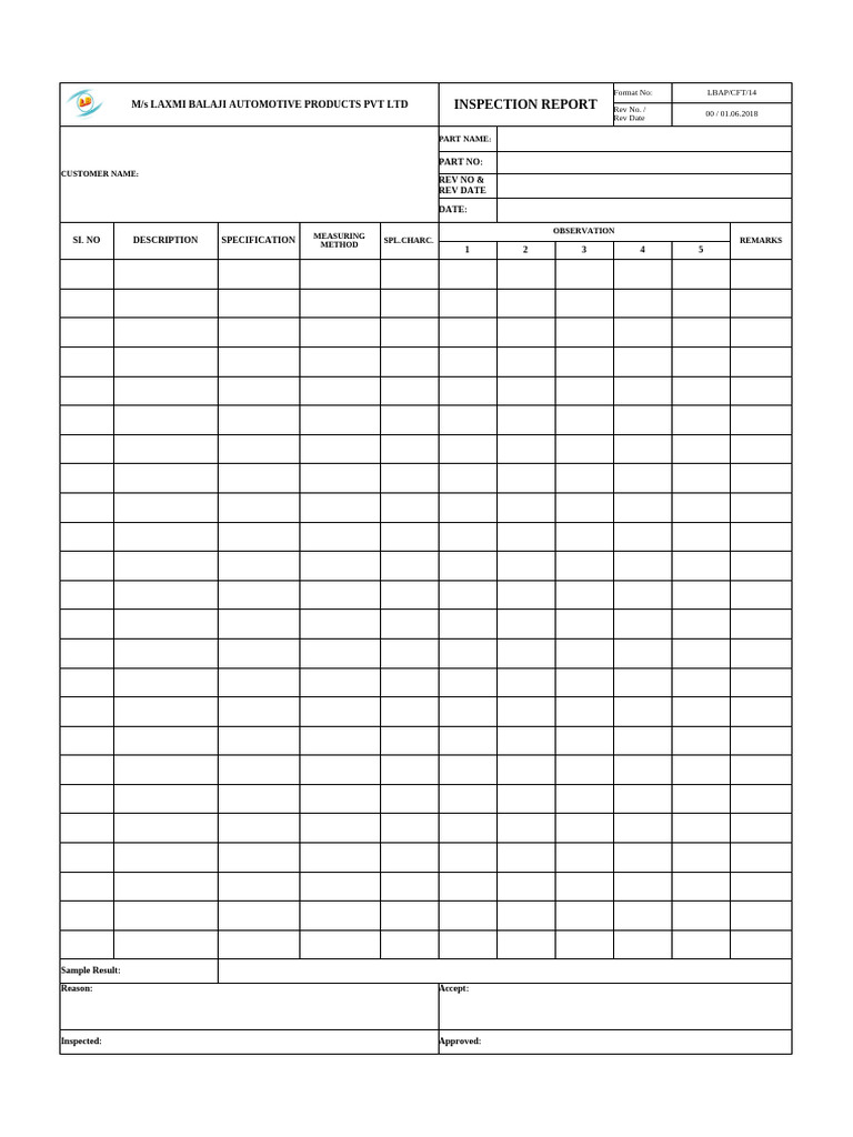 02.Sample Inspection Report-Format (1) | PDF