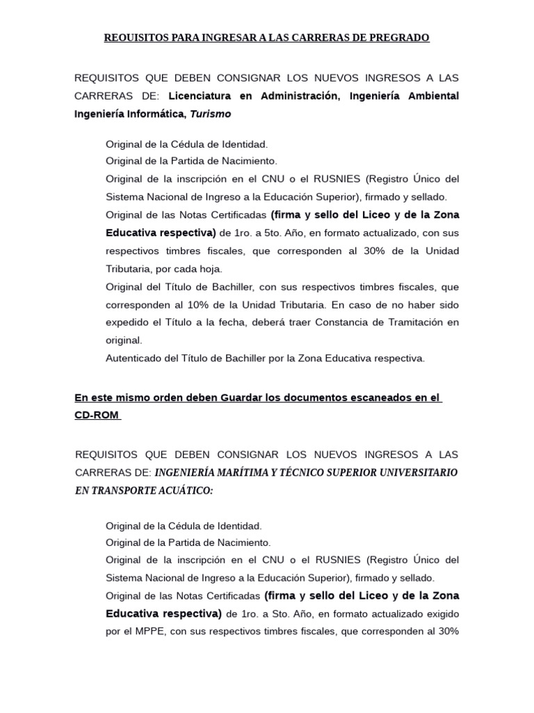 Documentos Requeridos Procesos de Inscripcion2 | PDF | Documento de ...