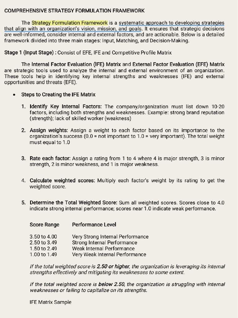 Strategic Management - IFE AND EFE MATRIX | PDF