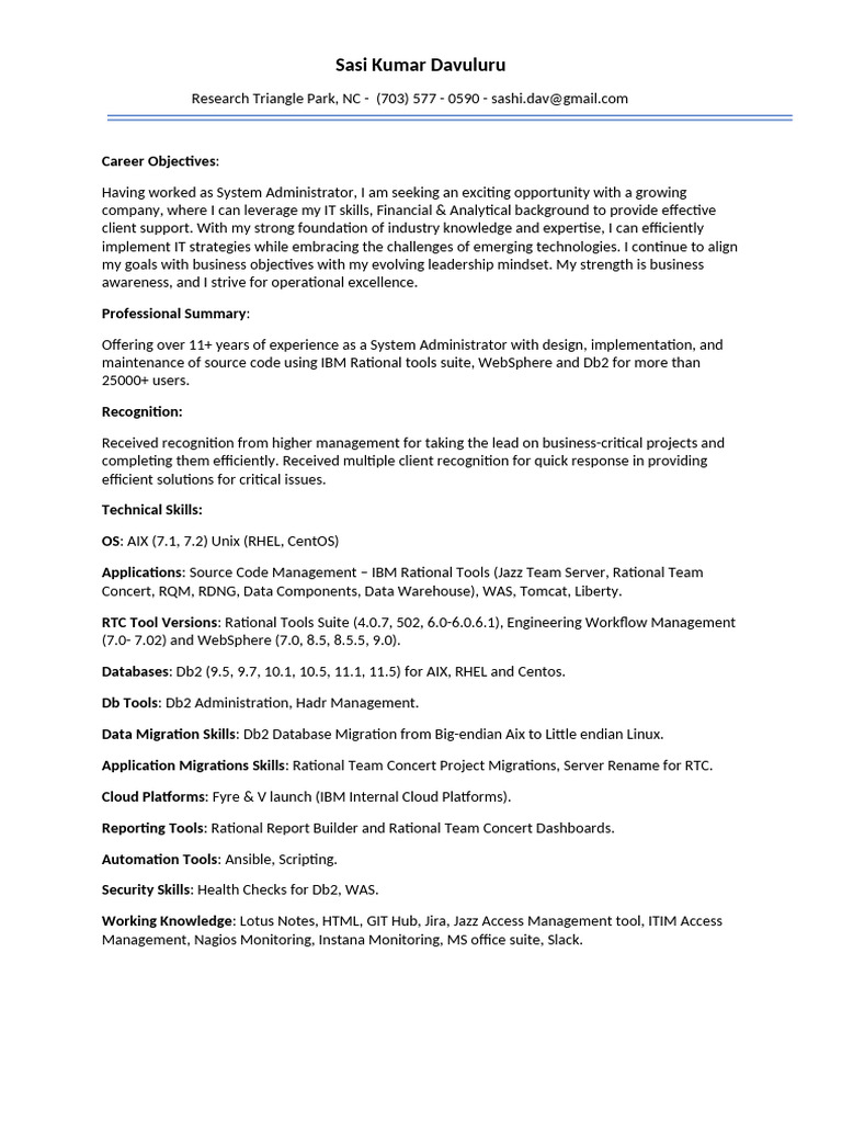 IT System Admin Career Profile | PDF | Ibm Db2 | Databases