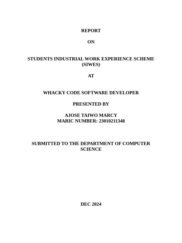 Siwes Report On Computer Science | PDF | Hyperlink | World Wide Web