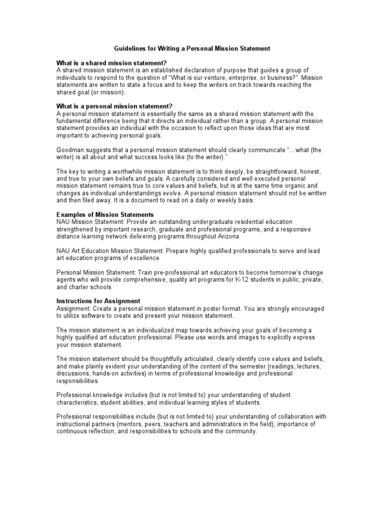 Personal Mission Statement Examples For Students