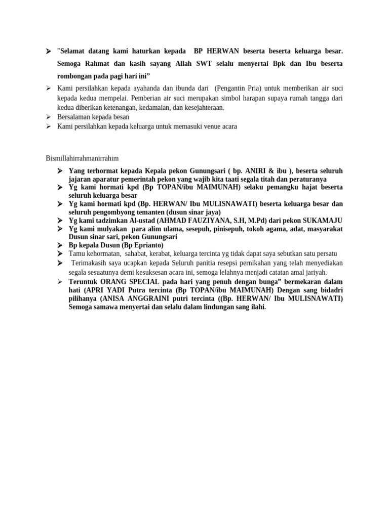 MC WEDING RECEPTION ADIKNYA MAS HERU | PDF