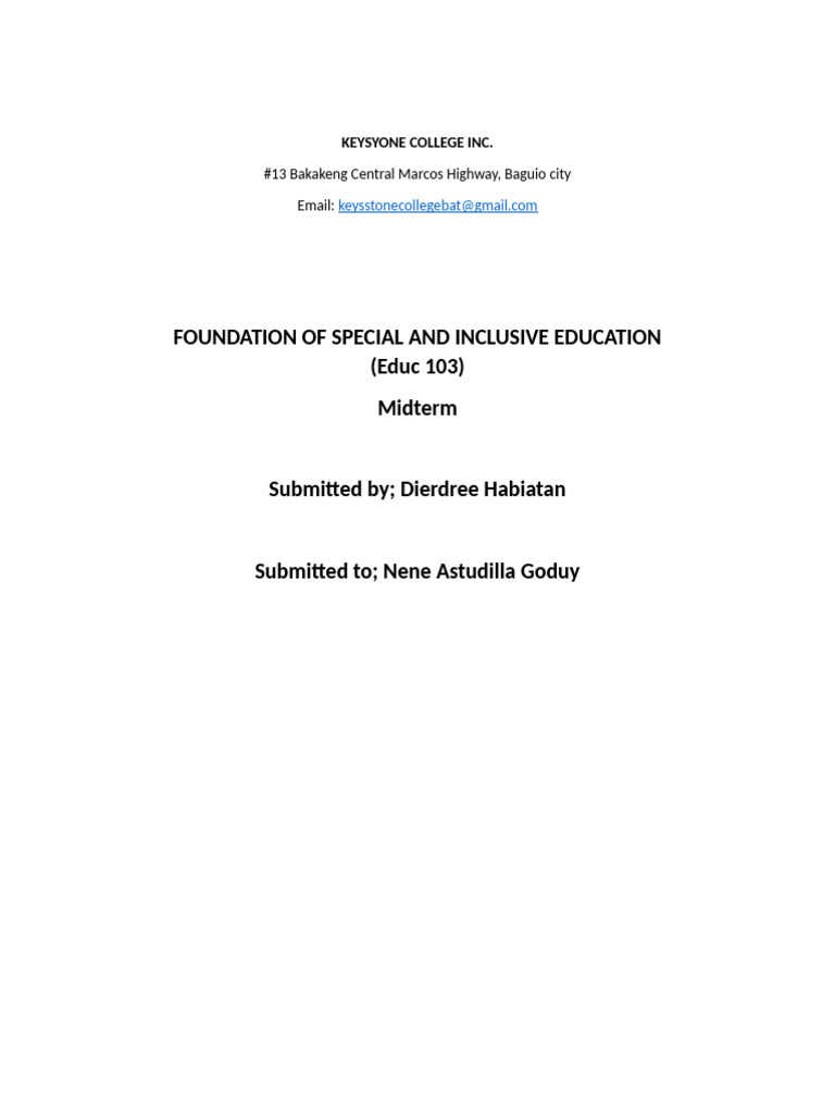 Educ 103 Midterm Worksheet | PDF | Psychological Trauma | Attention Deficit Hyperactivity Disorder