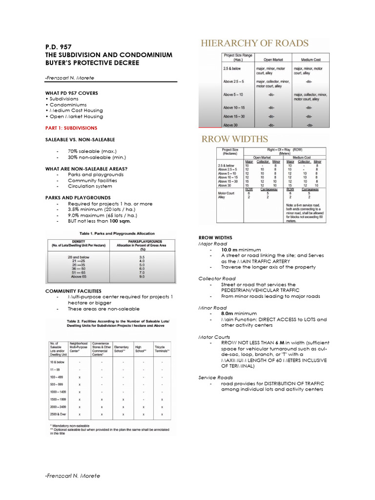 PD 957 - Reviewer Morete - Frenzcarl N. | PDF | Streets And Roads | Road