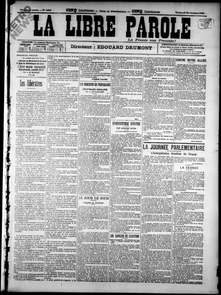 1903 10 23 La Libre Parole Retronews | PDF