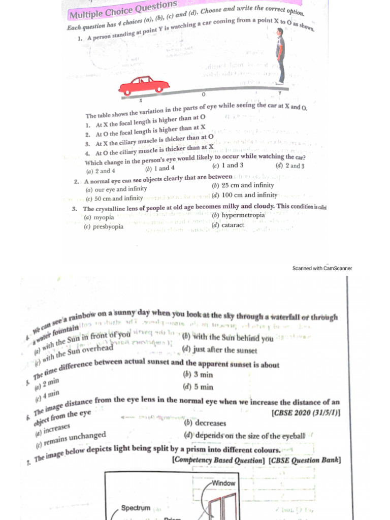 HUMAN EYE IMPORTANT QUESTIONS | PDF