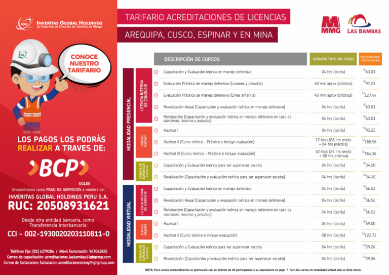 Tarifario MMG Licencia 2023 | PDF