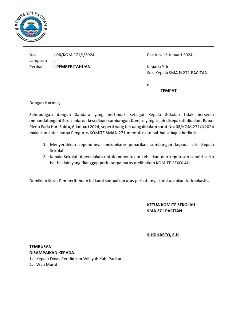 Contoh Surat Pemberitahuan | PDF