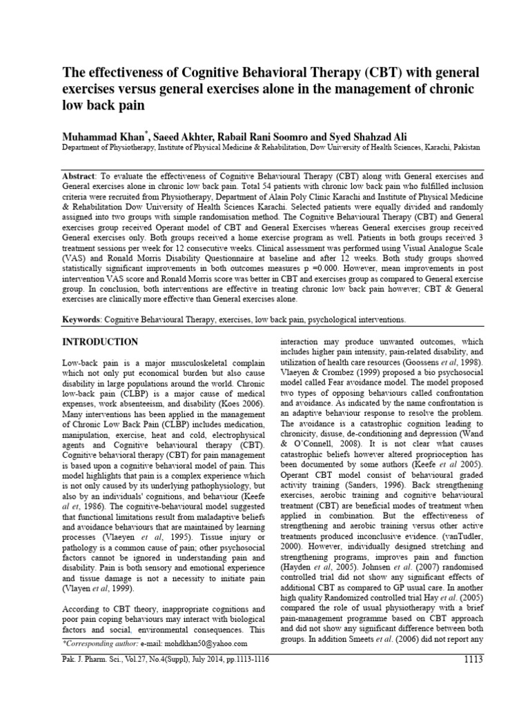 5. Khan RCT | PDF | Cognitive Behavioral Therapy | Physical Therapy
