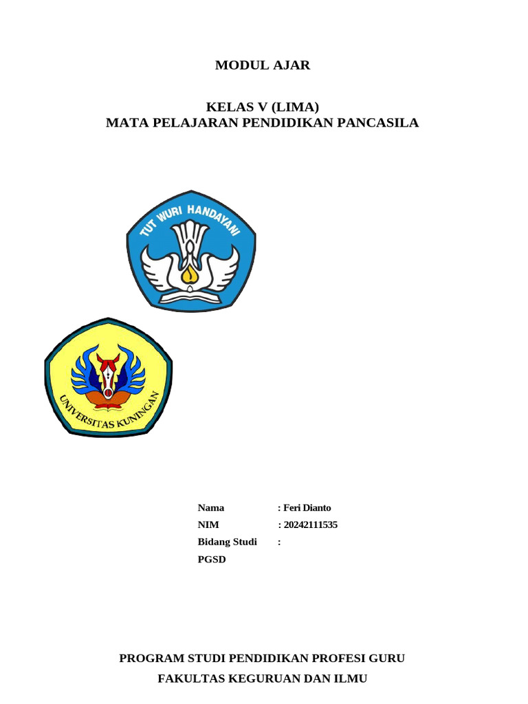 Modul Ajar Pancasila Kelas V Pgsd Pdf