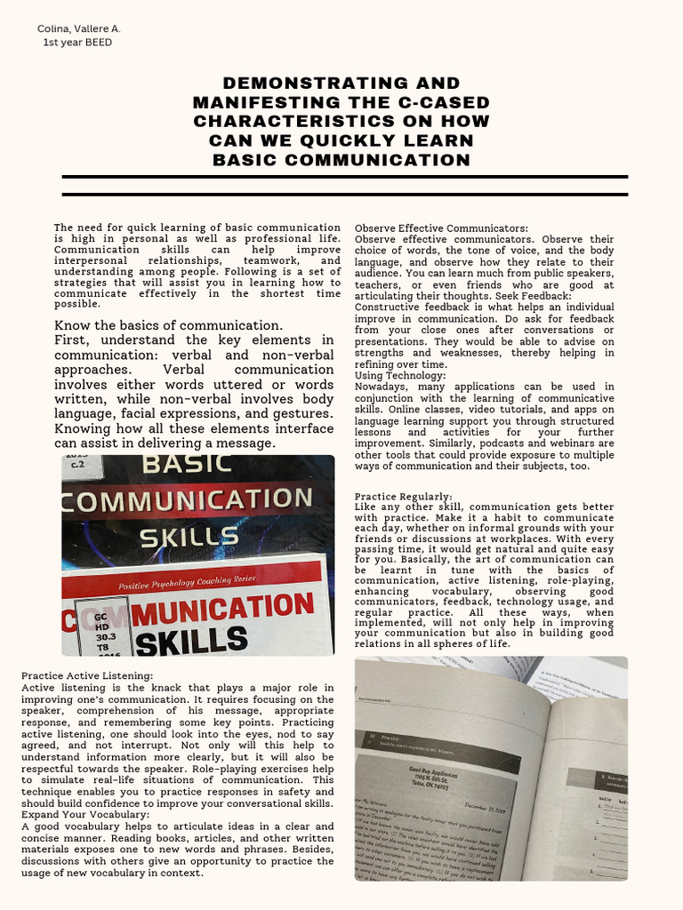 Colina, Vallere A. - 1st Year Beed PDF | PDF | Communication | Nonverbal Communication