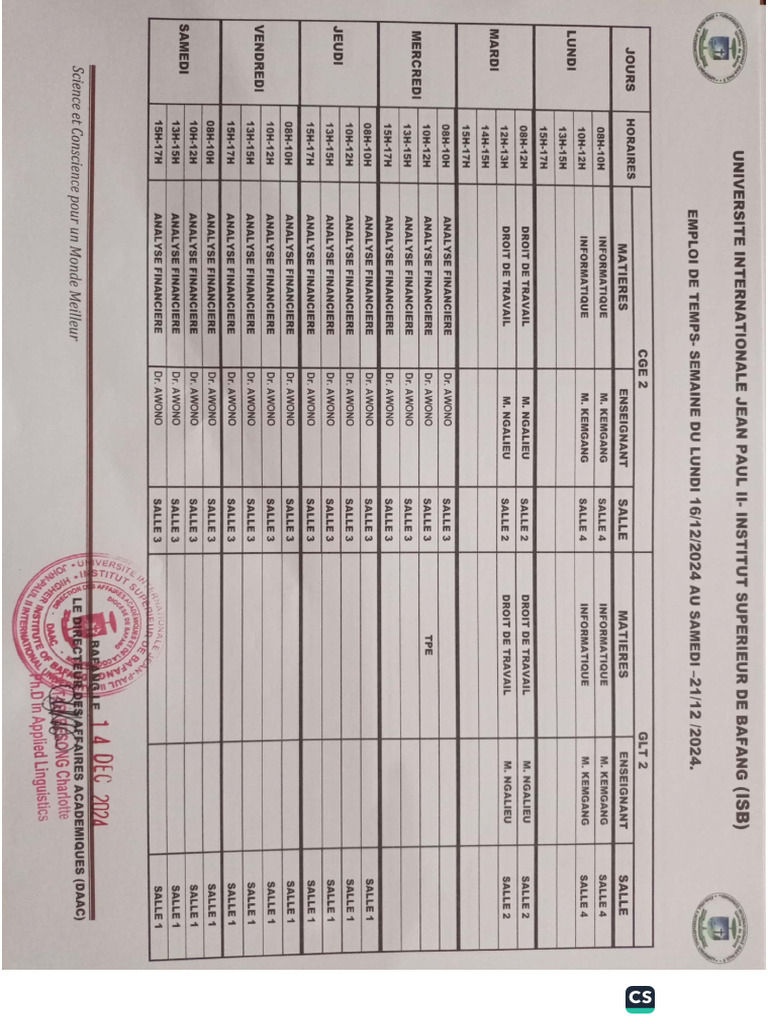 Et BTS 1&2 Semaine Du 16 Dec | PDF