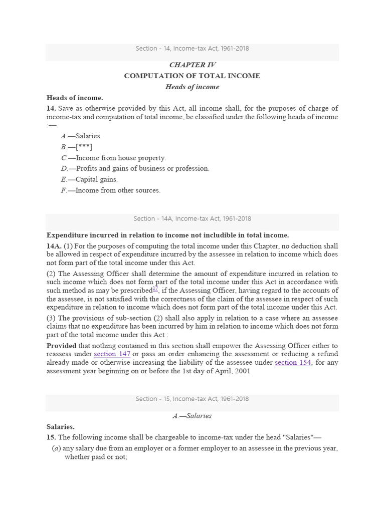 4. Chapter IV Computation of Total Income | PDF | Income Tax | Expense