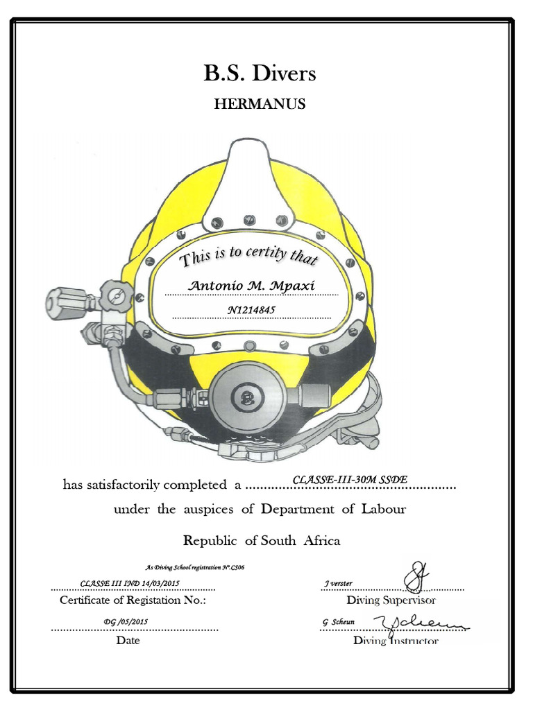 Certificate of Diving | PDF