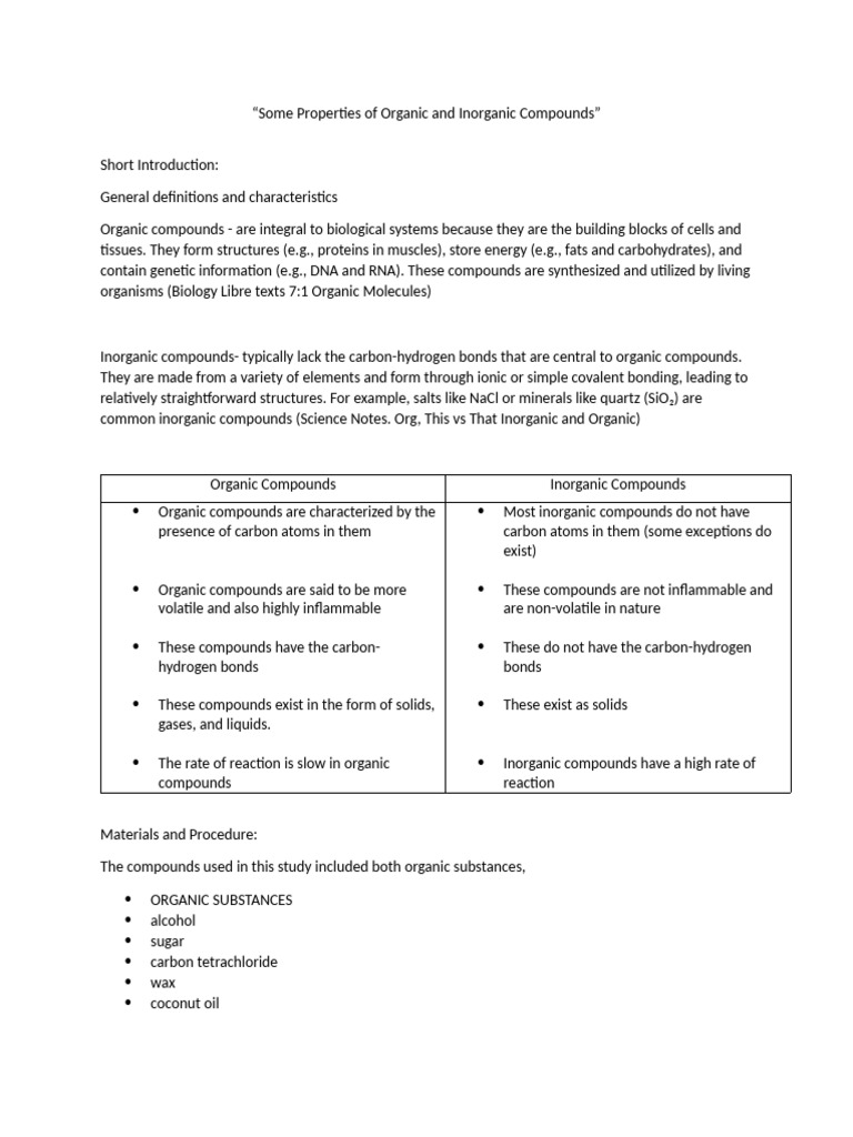 Organic vs Inorganic Compounds Explained | PDF | Organic Compounds ...