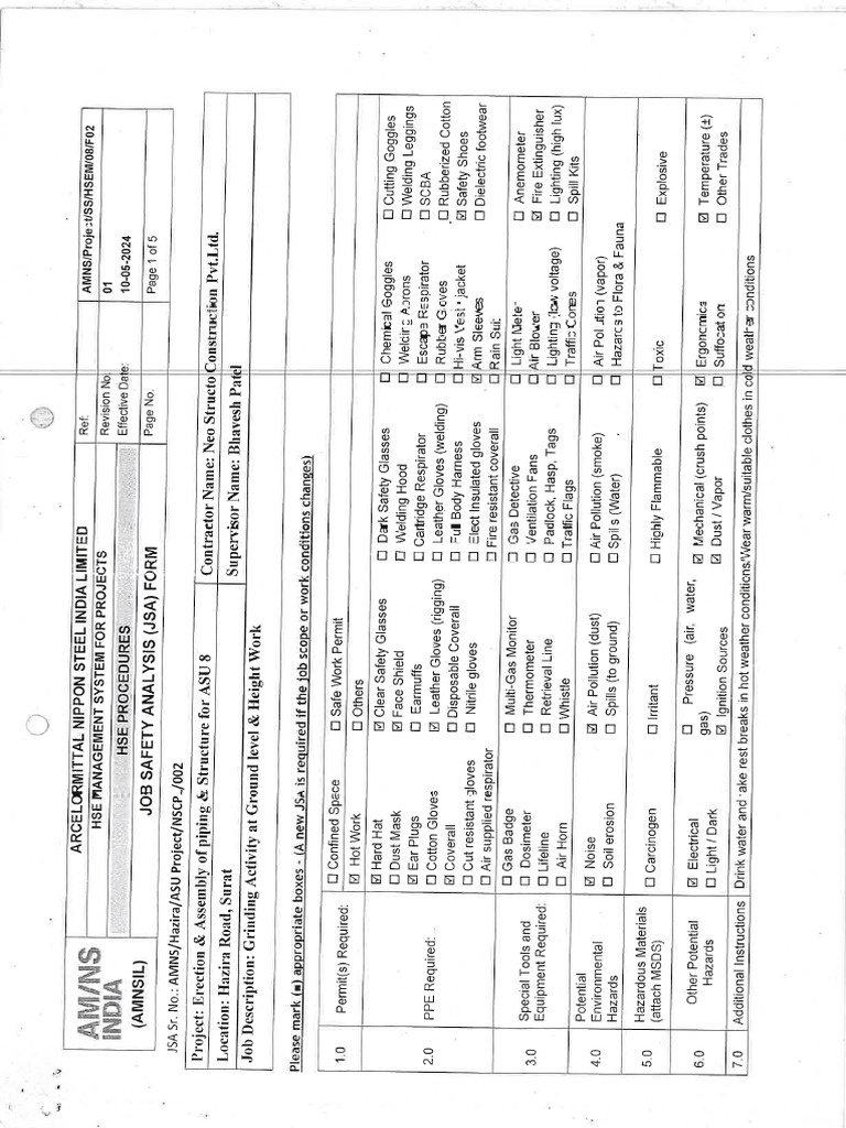Jsa For Hot Work at Height | PDF
