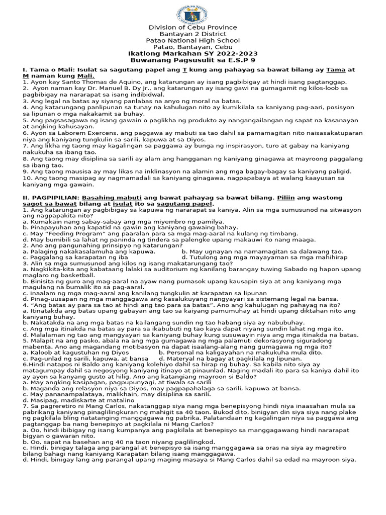 Esp-Third Monthly Examination | PDF