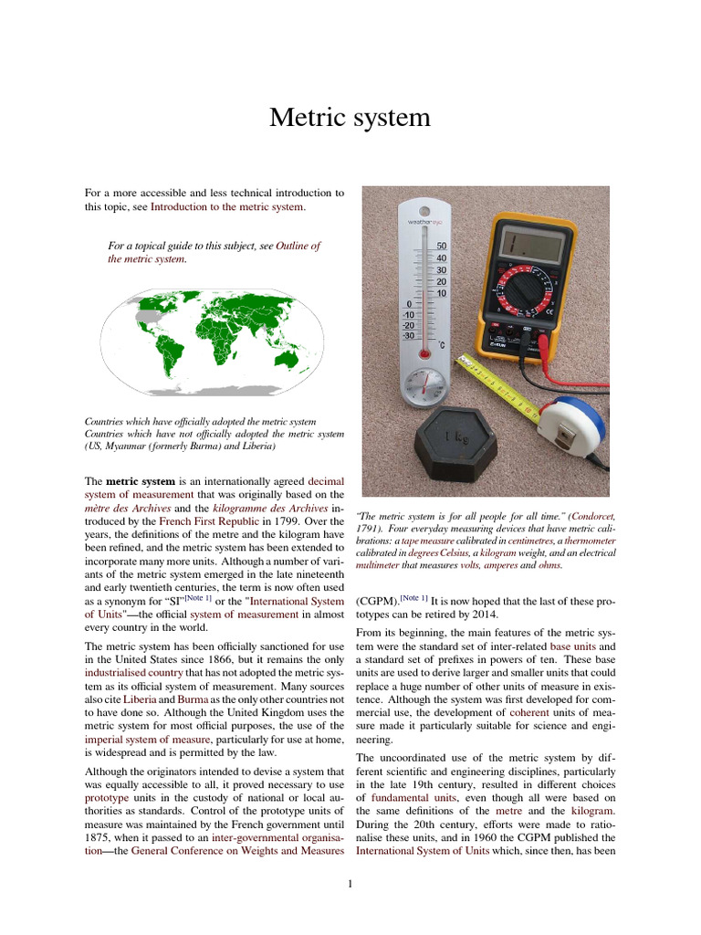 Metric_system | PDF | International System Of Units | Kilogram