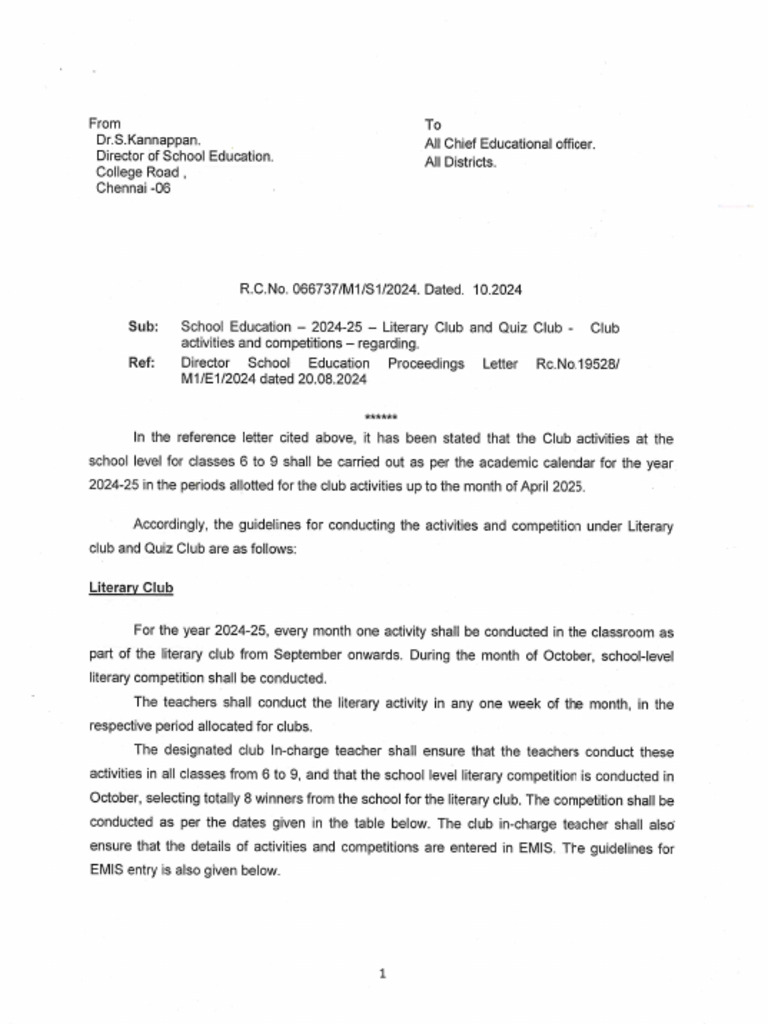 Club Activities Quiz Club and Literary Club Circular | PDF