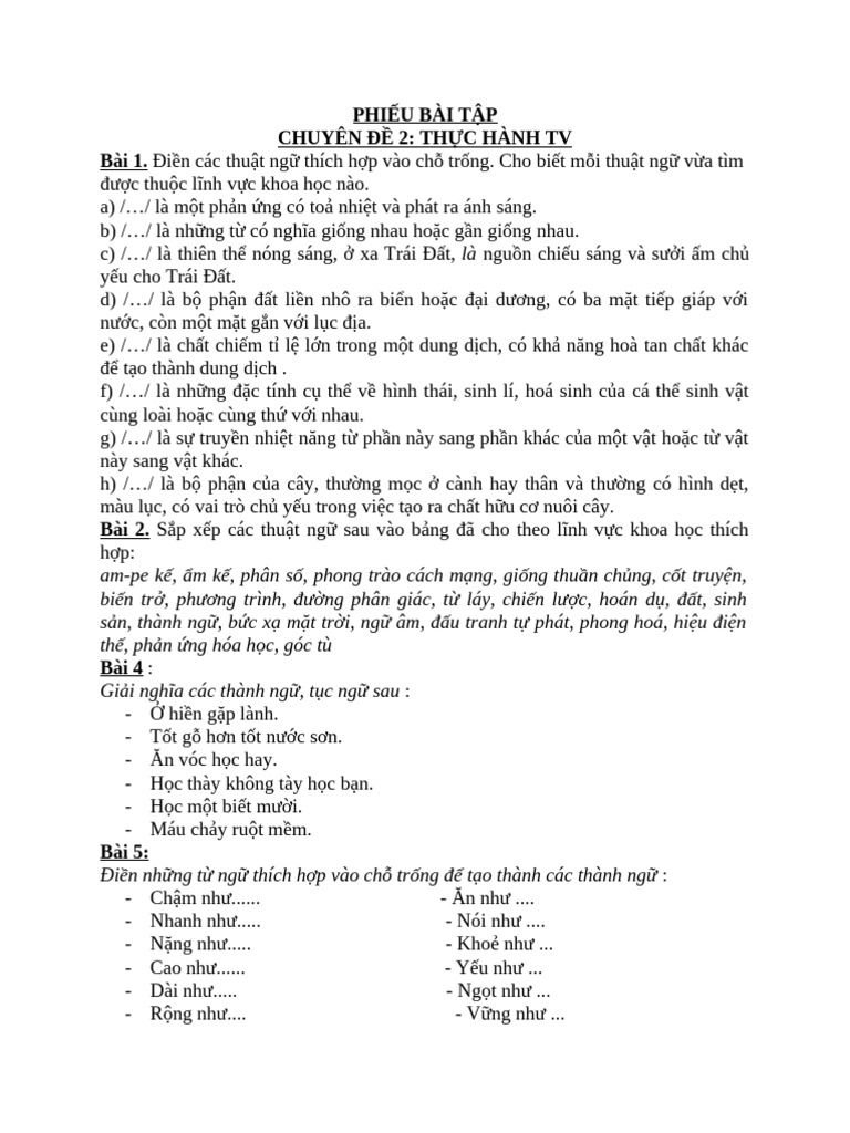 PHIẾU BT - THTV | PDF