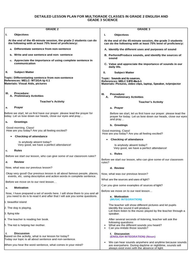 detailed-lesson-plan-for-multigrade-classes-in-grade-2-and-3 (1) | PDF ...