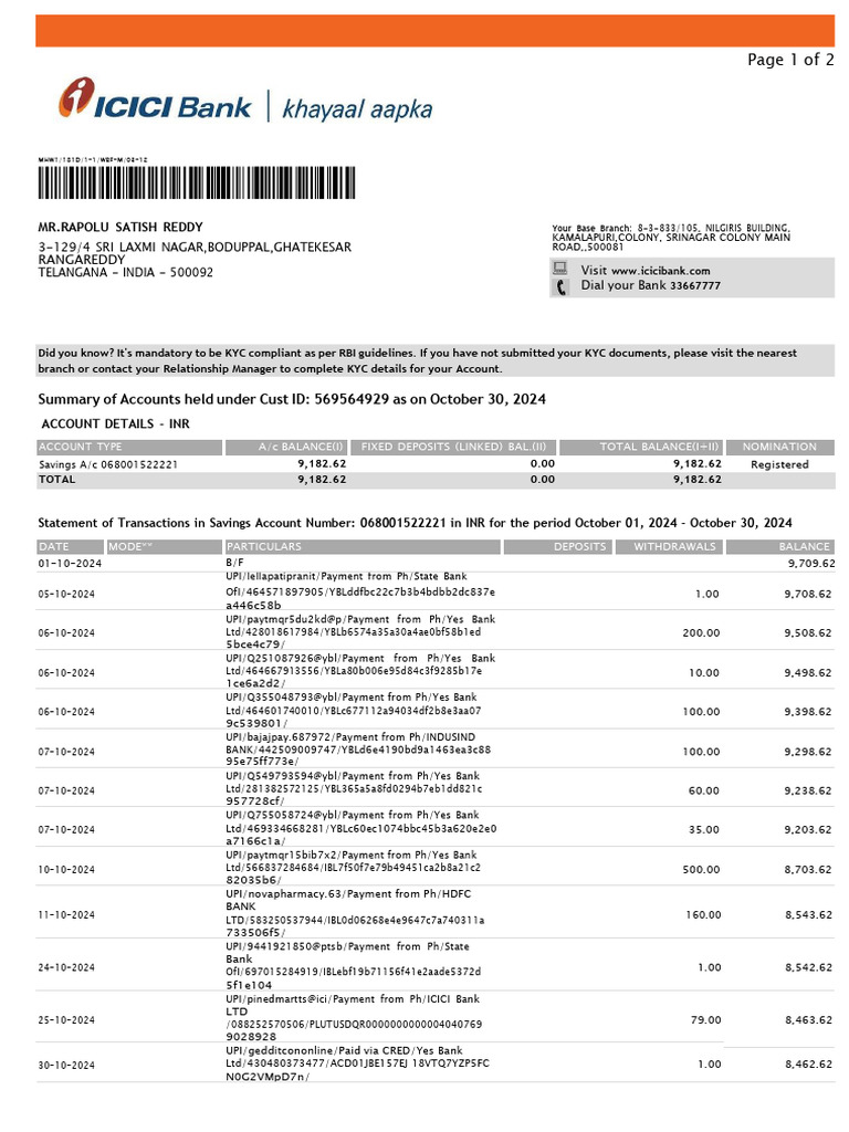 Bank Statement for Account Holder | PDF | Banking | Payments