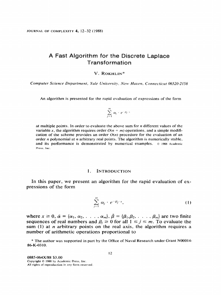 A Fast Algorithm For Discrete Laplace Transform | PDF | Sequence | Polynomial