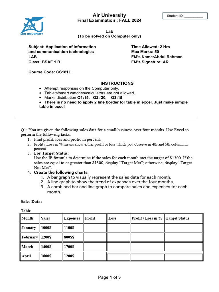 final Exam Paper (1) | PDF | Microsoft Excel | Computing