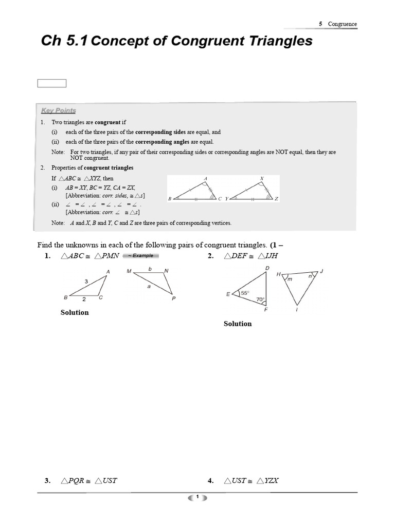 CH 5.1 Concept of Congruent Triangle | PDF | Triangle | Geometric Shapes