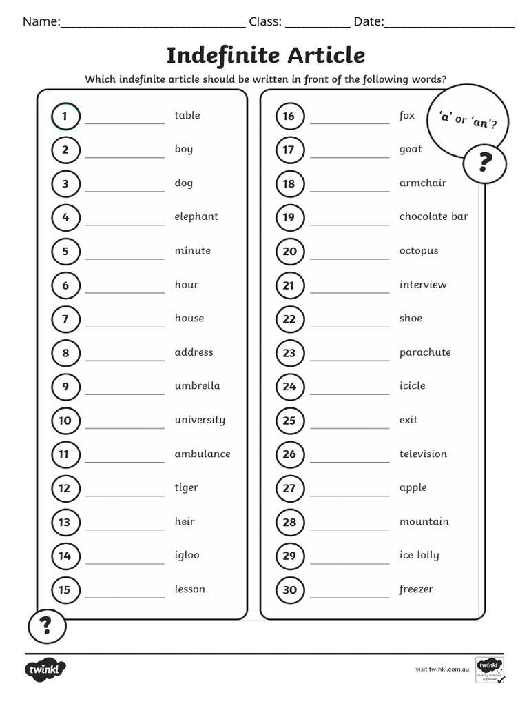 Indefinite Article Pdf