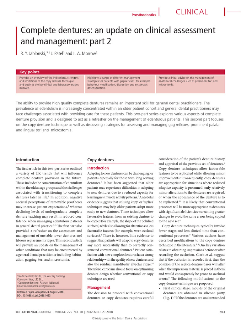 SJ BDJ 2018 1023 | PDF | Dentures | Dentistry Branches