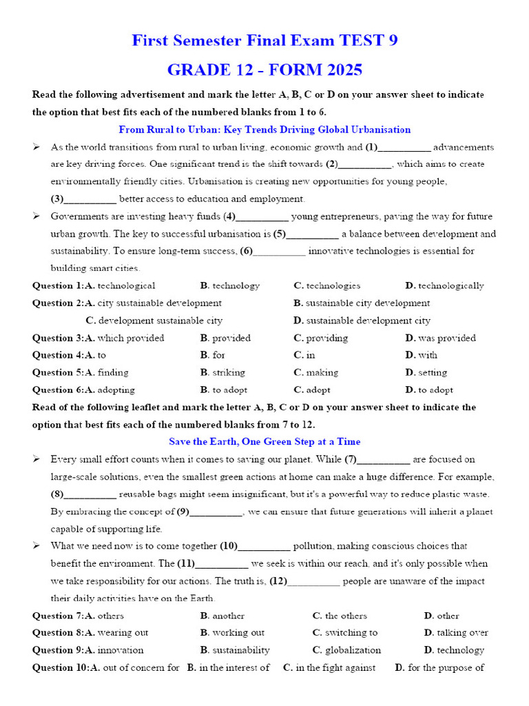 First Semester Final Exam Test 9 Grade 12 2025docx Giai Chi Tietdocx ...
