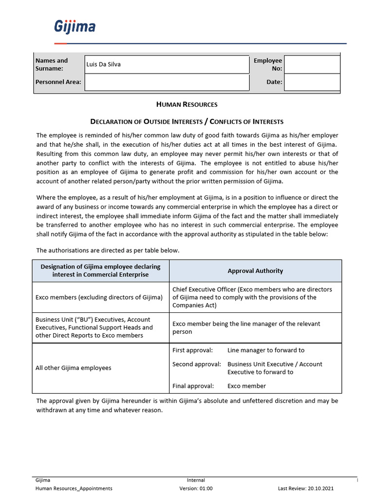 Appointments - Declaration of Outside Interests | PDF | Business | Justice