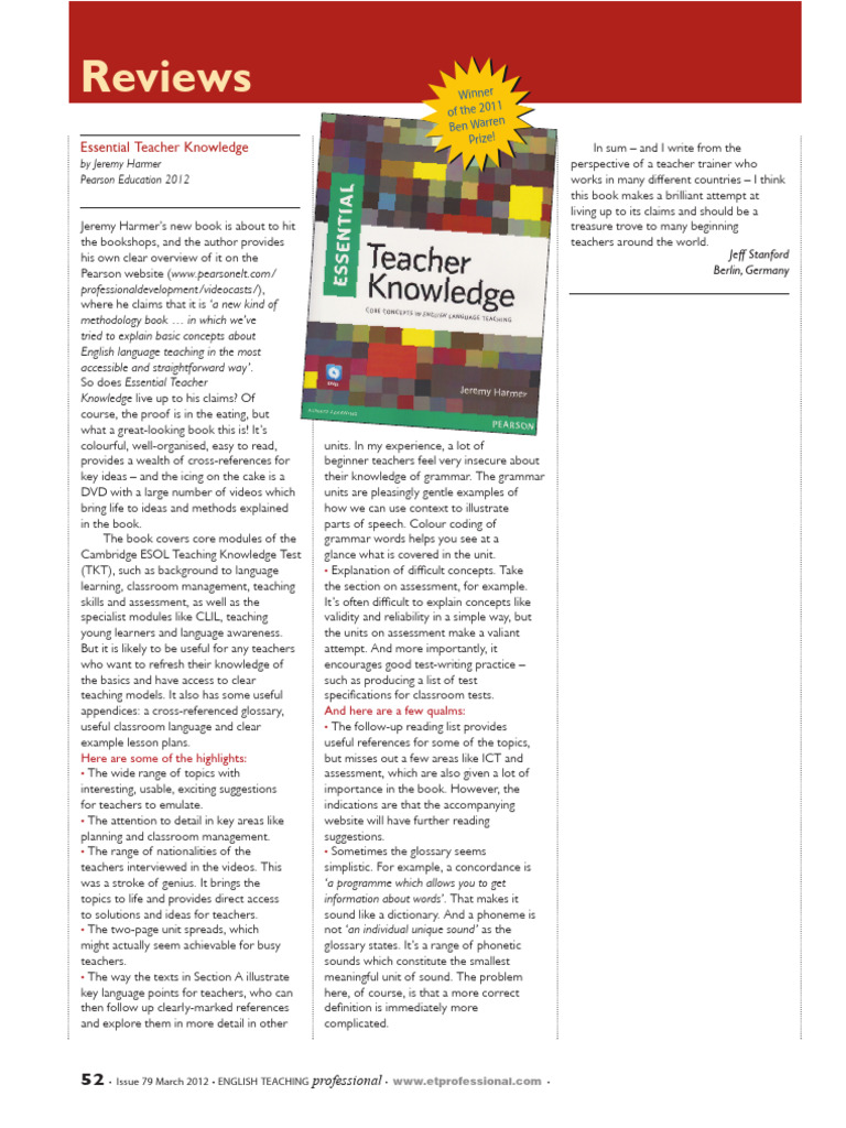 Essential Teacher Knowledge Review | PDF | Teachers | Pedagogy