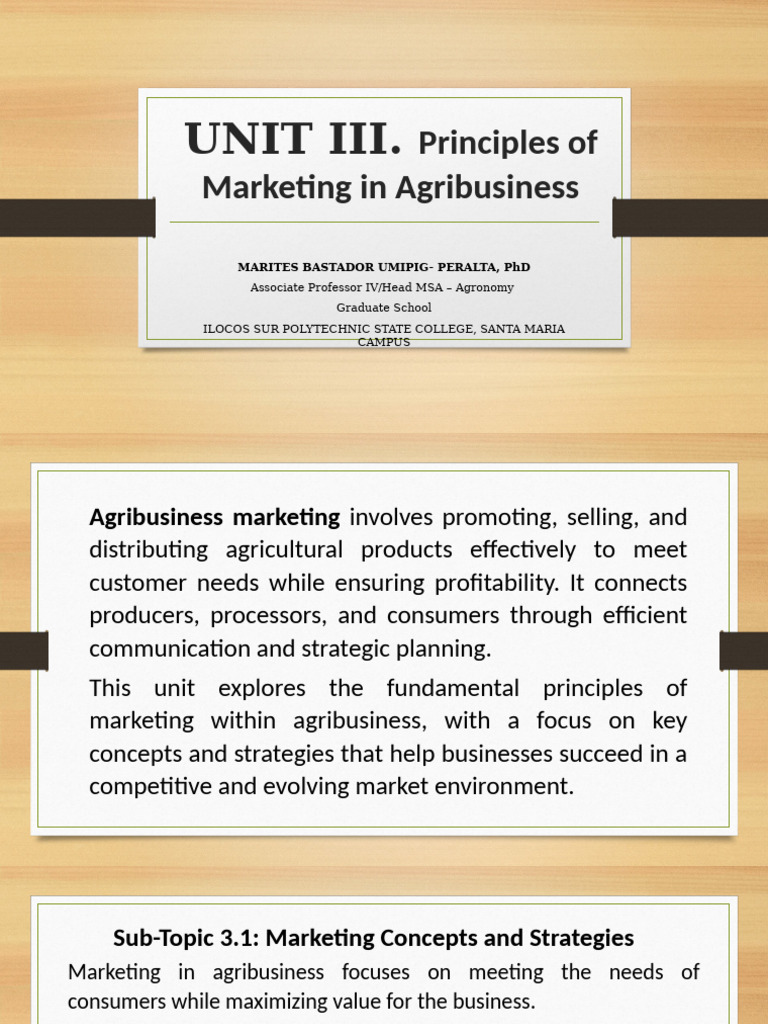 Agribus 101 UNIT III Principles of Marketing in Agribusiness | PDF | Pricing | Marketing
